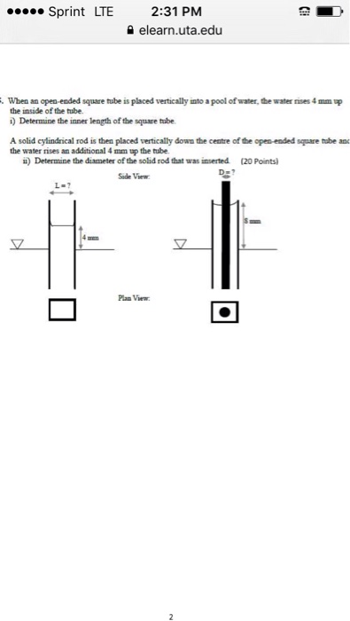 Solved When an open ended square tube is placed vertically | Chegg.com