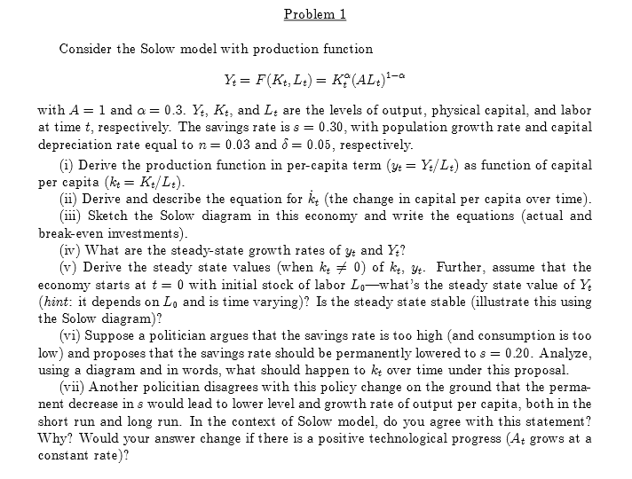 Solved Consider the Solow model with production function | Chegg.com