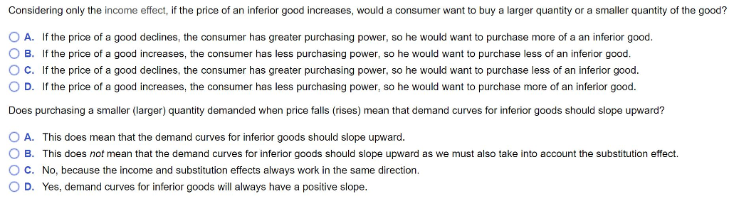 Solved Considering only the income effect, if the price of | Chegg.com