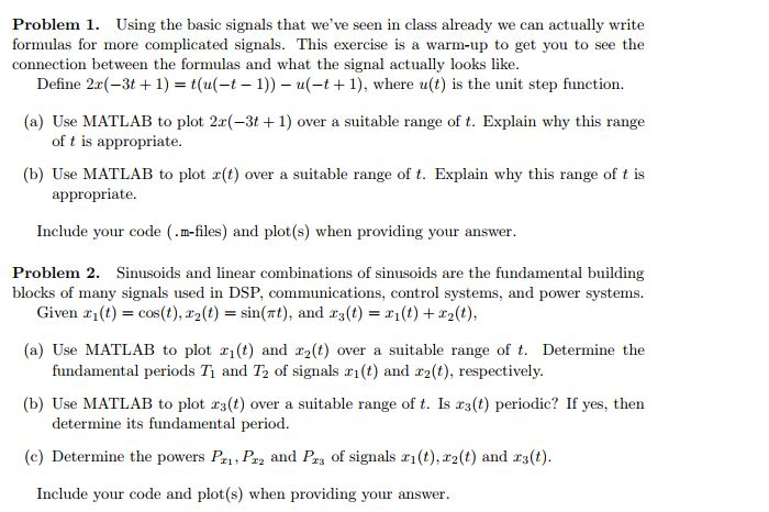 Solved Problem 1. Using the basic signals that we've seen in | Chegg.com