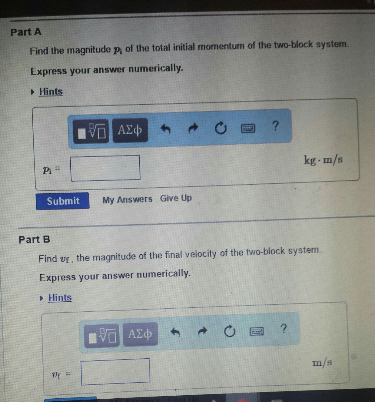 Solved A One Dimensional Inelastic Collision Block 1 Of