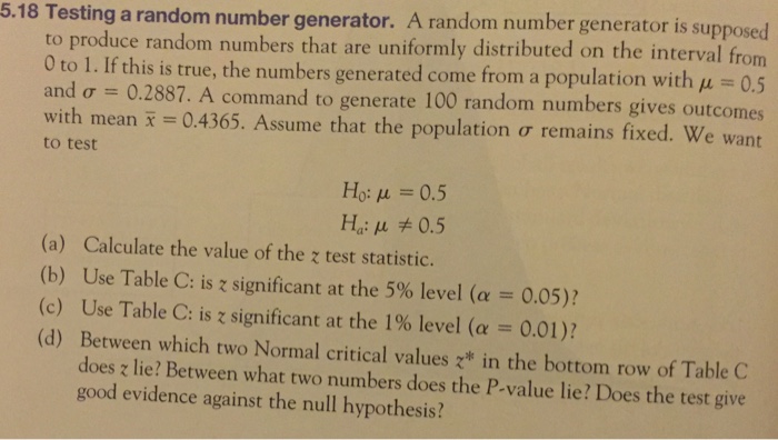 Solved Testing A Random Number Generator A Random Number Chegg