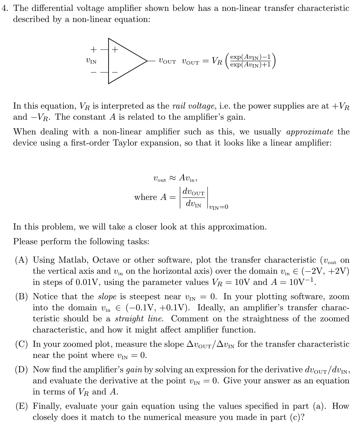 Solved Differential Voltage Amplifier, Non-Linear | Chegg.com