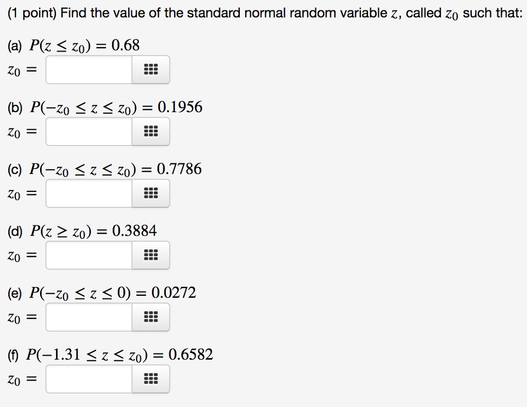 Solved Find The Value Of The Standard Normal Random Variable