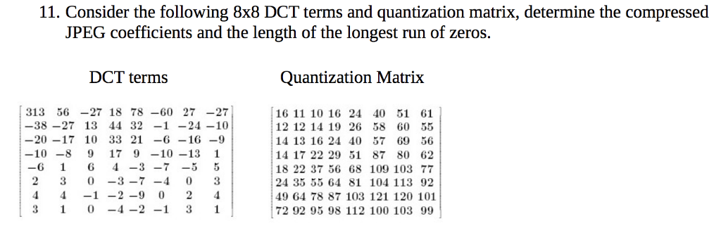 Solved 11. Consider the following 8x8 DCT terms and | Chegg.com