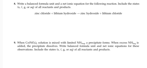 Solved Write a balanced formula unit and a net ionic | Chegg.com