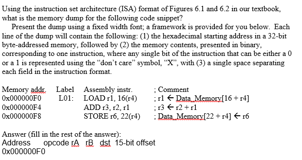 Using the instruction set architecture (ISA) format | Chegg.com
