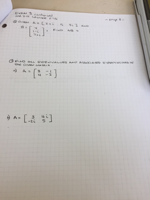 Solved exAm 3 continued A 3 A- -2 i 5 Do AB 3- | Chegg.com