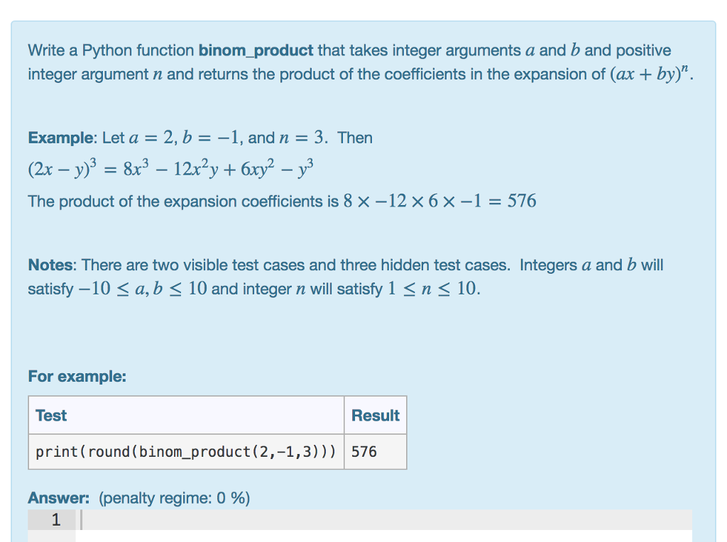 Solved Write A Python Function Binom Product That Takes