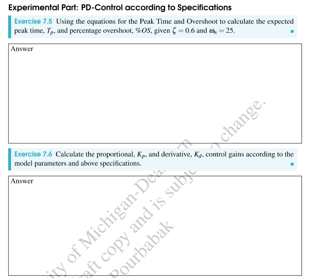 Solved Experimental Part: PD-Control according to | Chegg.com