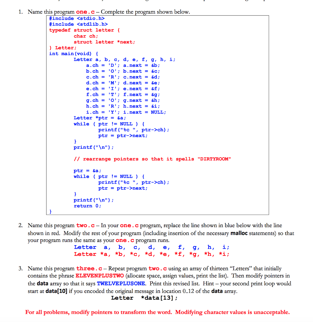 Solved Name this program one. c - Complete the program shown | Chegg.com