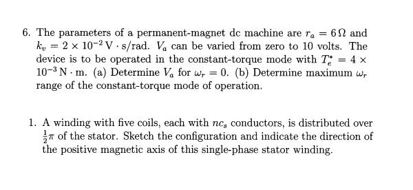 Solved The parameters of a permanent-magnet dc machine are | Chegg.com