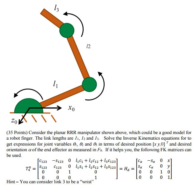 Consider the planar RRR manipulator shown above, | Chegg.com