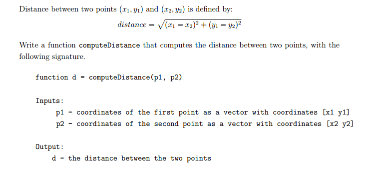 Solved Distance between two points (z1,y1) and (z2, y2) is | Chegg.com