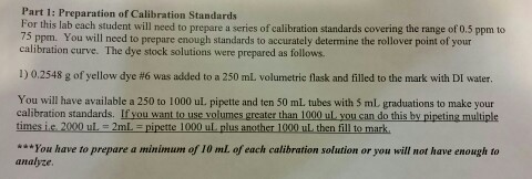 Solved Part 1: Preparation of Calibration Standards For this | Chegg.com