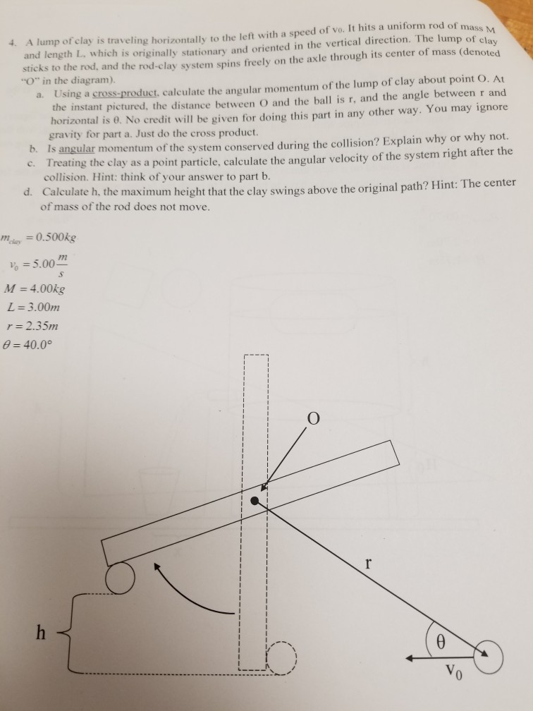 Solved 4. A lump of clay is traveling horizontally to the | Chegg.com