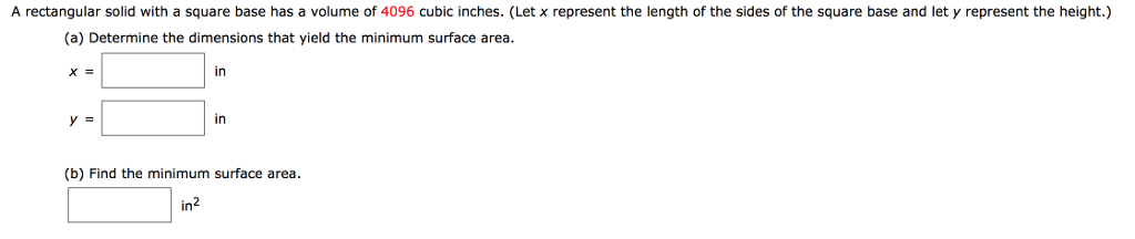 Solved A rectangular solid with a square base has a | Chegg.com