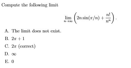 Solved: Compute The Following Limit Lim_n Rightarrow Infin... | Chegg.com