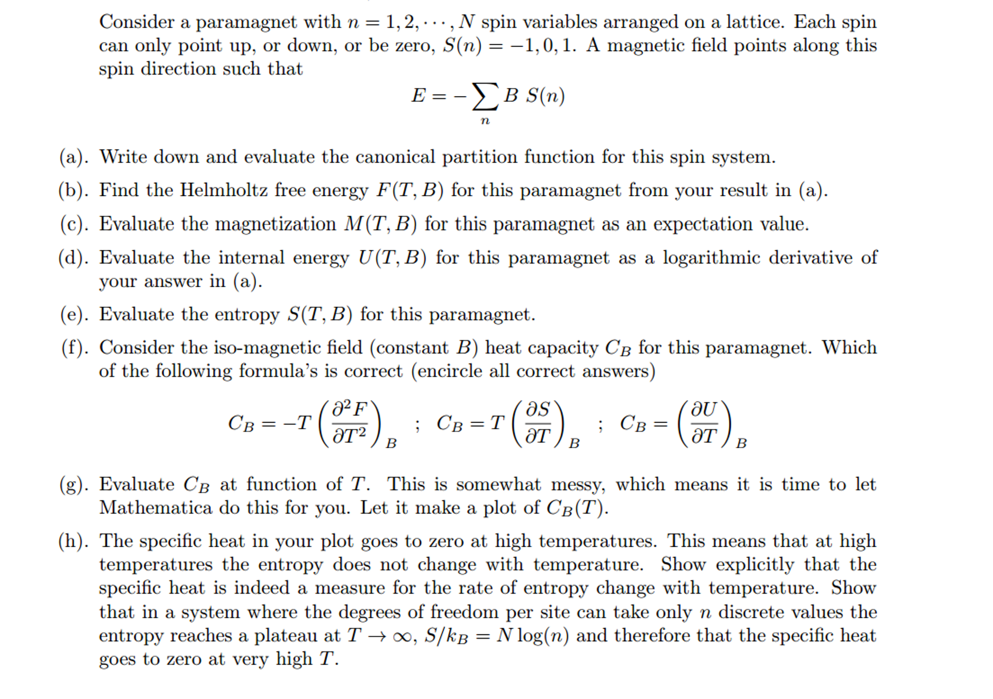 Solved Consider a paramagnet with n = 1, 2, middot middot | Chegg.com