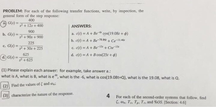 Solved PROBLEM: For each of the following transfer | Chegg.com