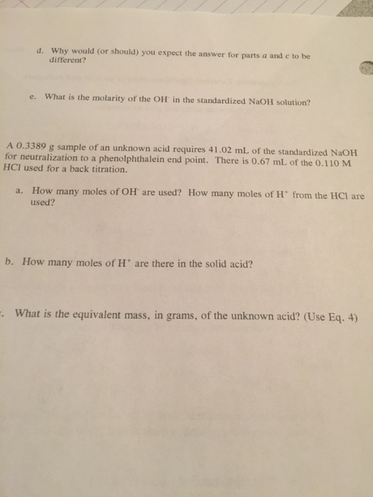 Solved Pre-Laboratory Exercise: Equivalent Mass of an Acid | Chegg.com