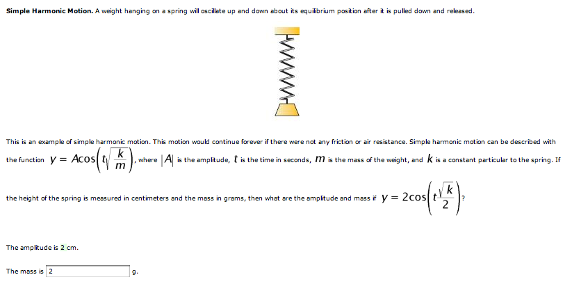 Simple Harmonic Motion. A weight hanging on a spring | Chegg.com
