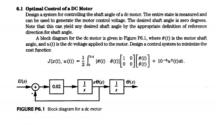 Solved 6.1 Optimal Control of a DC Motor Design a system for | Chegg.com