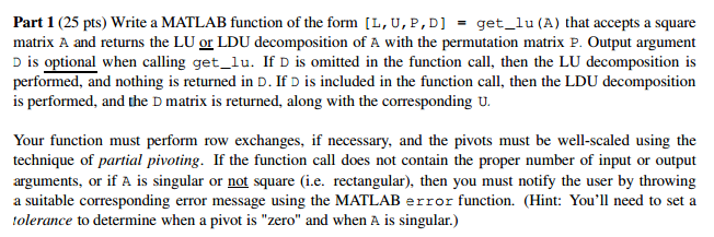Solved Part 1 (25 pts) Write a MATLAB function of the form | Chegg.com