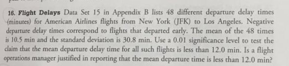 Solved Flight Delays Data Set 15 in Appendix B lists 48 | Chegg.com
