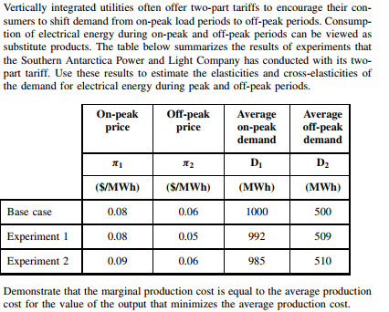 Solved Vertically integrated utilities often offer two-part | Chegg.com