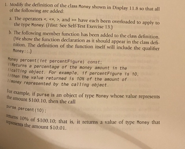 Solved 1. Modify the definition of the class Money shown in | Chegg.com