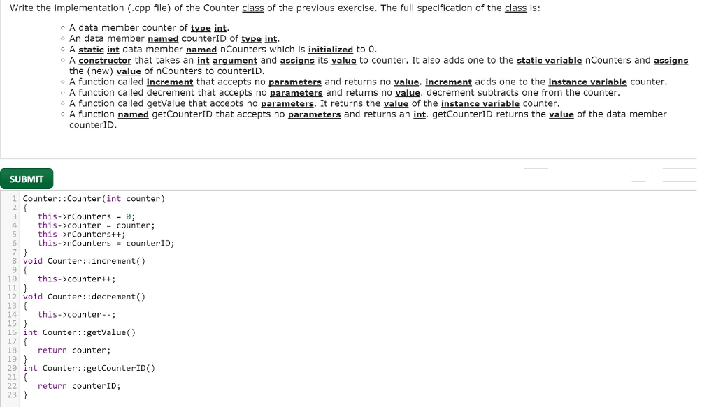 Solved Write The Implementation Cpp File Of The Counter