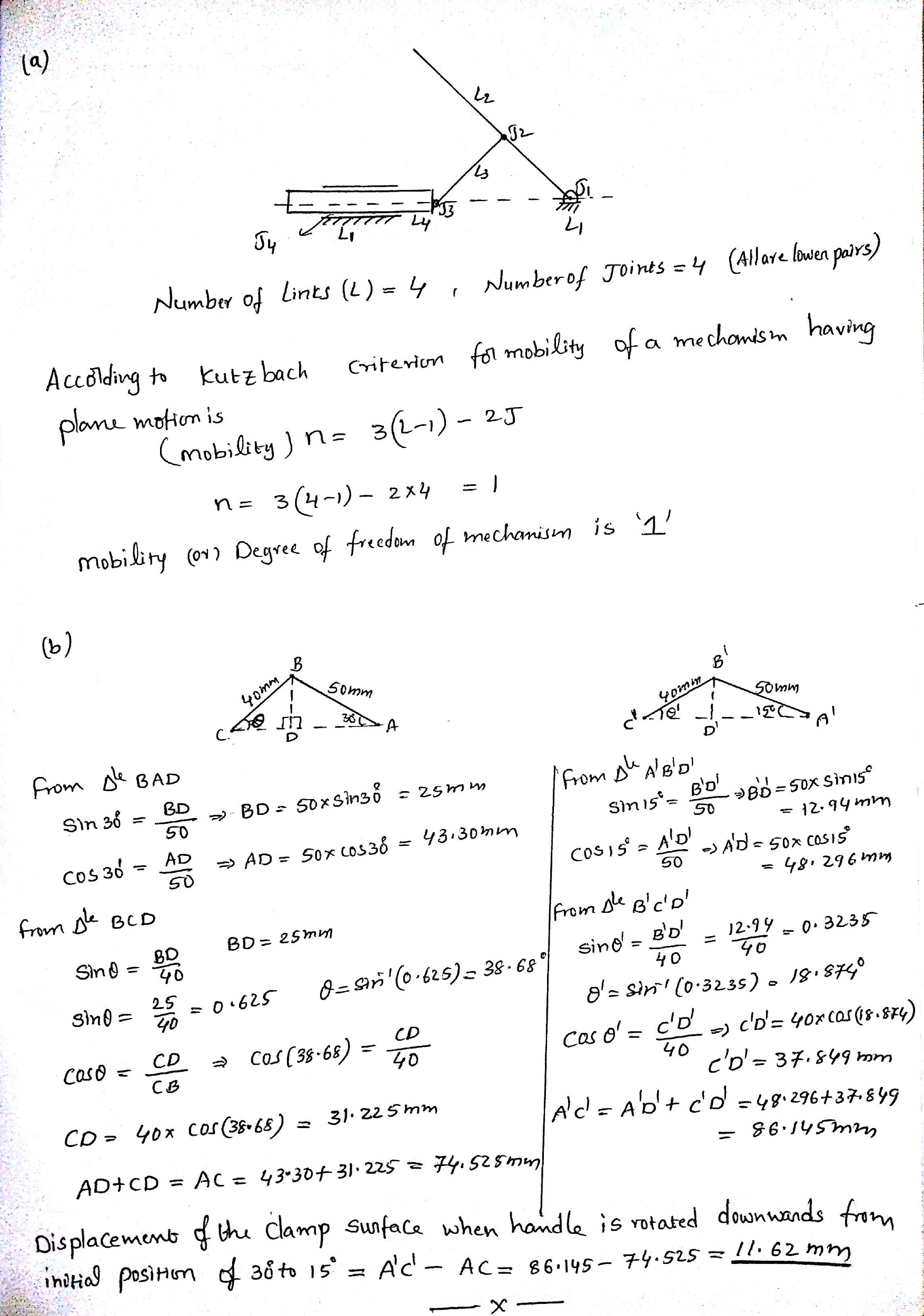 (Solved) - Figure 4 Below Shows A Toggle Clamp Mechanism,. Figure 4 ...
