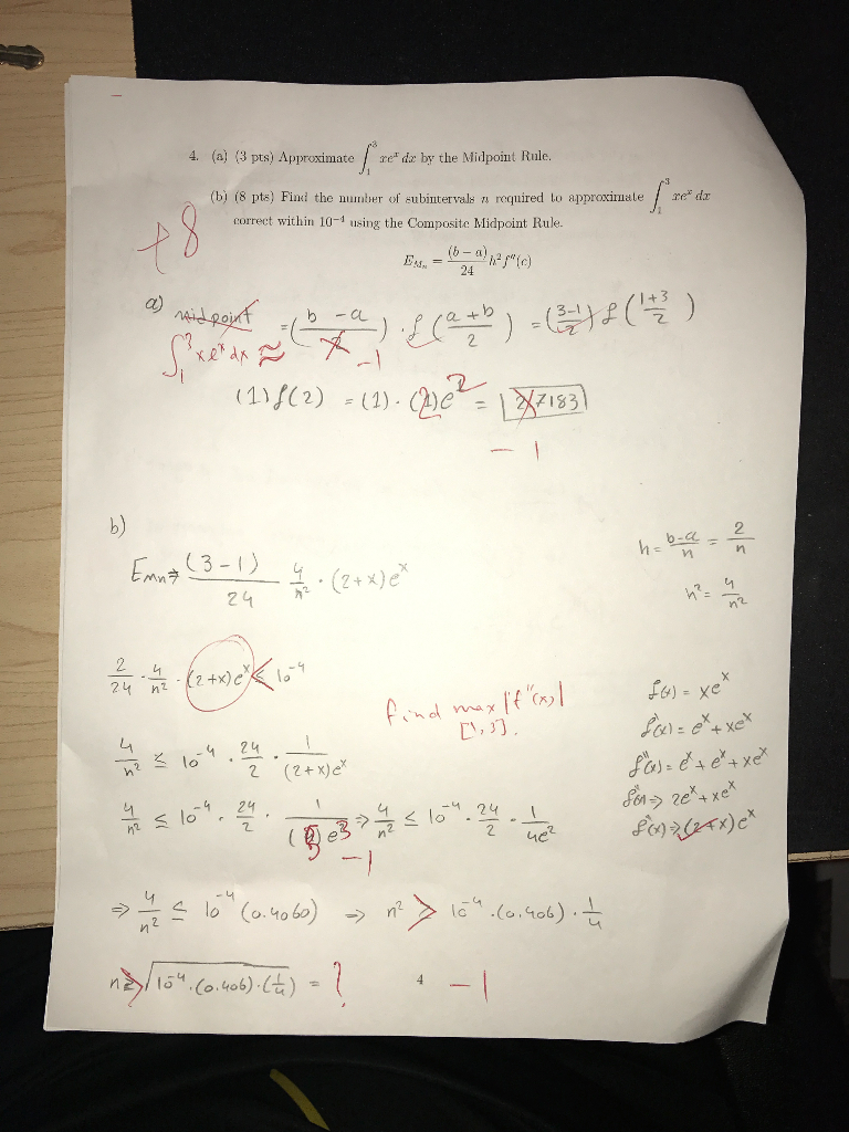 Solved Approximate integral_1^3 x e^x dx by the Midpoint | Chegg.com