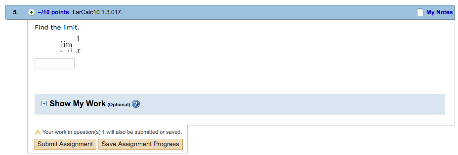 Solved Find the limit. lim_x rightarrow 4 1/x | Chegg.com