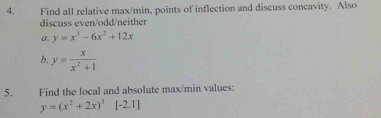 Solved Find all relative max/min. points of inflection and | Chegg.com