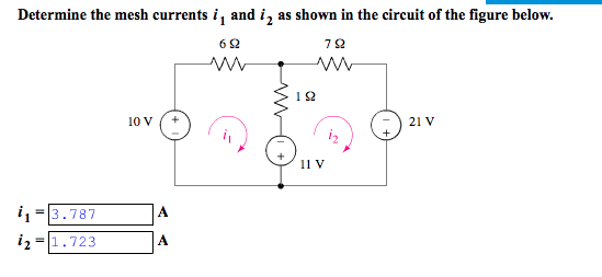 Solved Determine mesh currents i1 and i2 as shown in the | Chegg.com