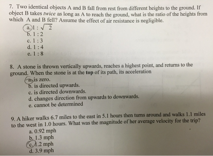 Solved 7. Two identical objects A and B fall from rest from | Chegg.com