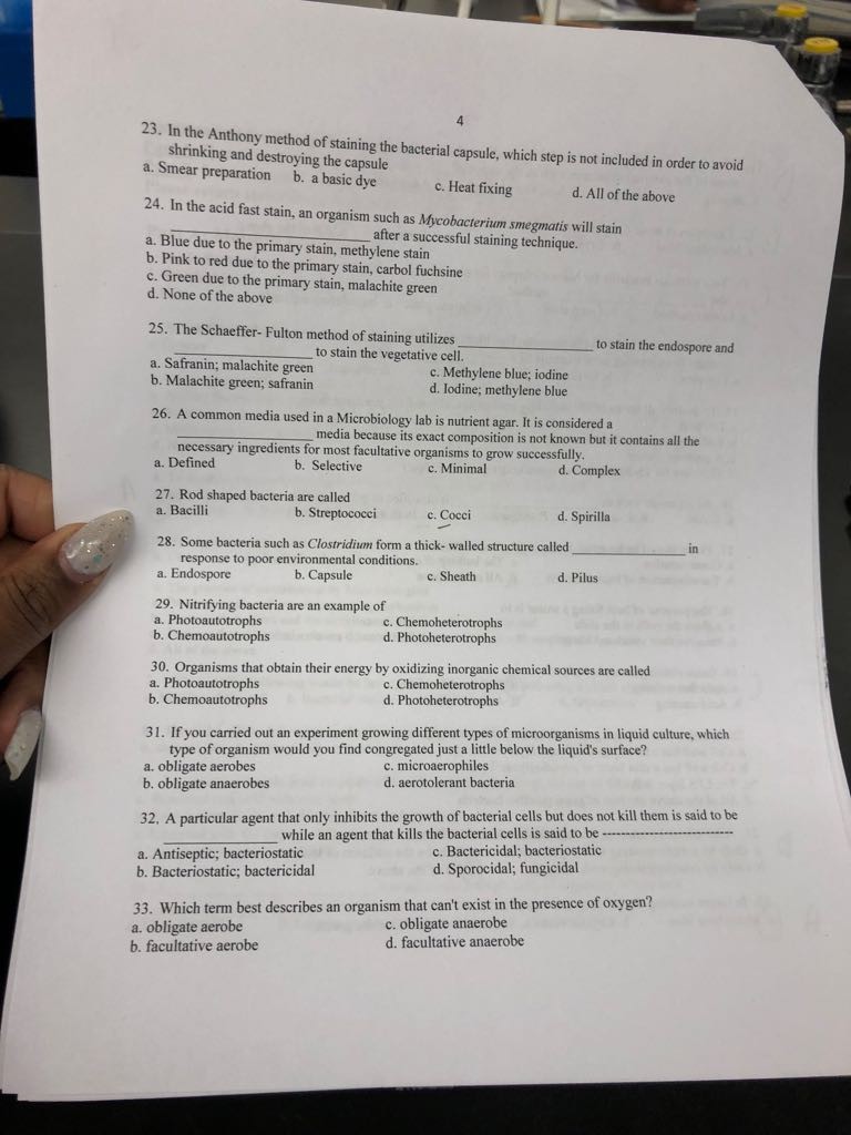 Solved 23. In the Anthony method of staining the bacterial | Chegg.com