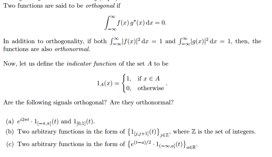 Solved Two Functions Are Said To Be Orthogonal If