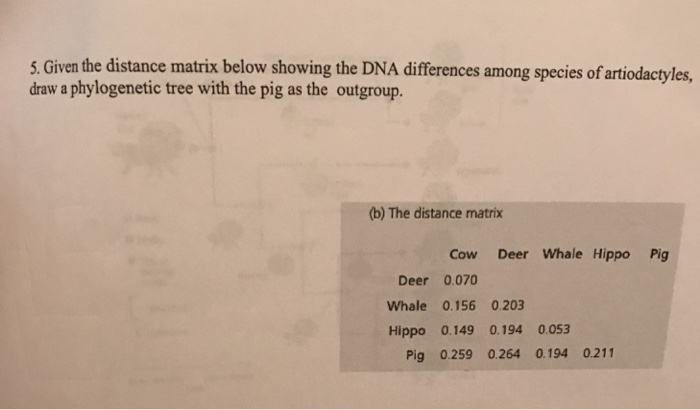 Given the distance matrix below showing the DNA | Chegg.com