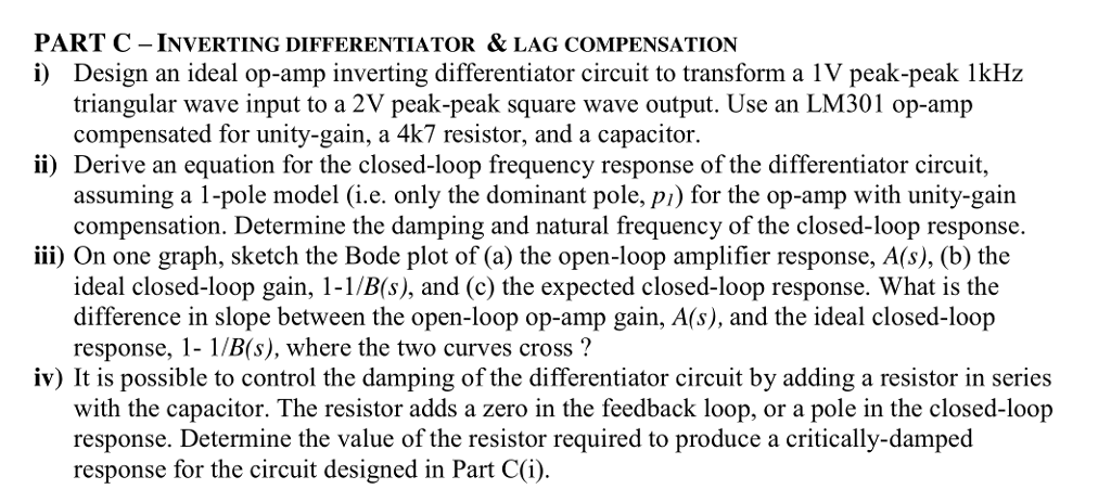 Solved PART C- INVERTING DIFFERENTIATOR & LAG COMPENSATION | Chegg.com