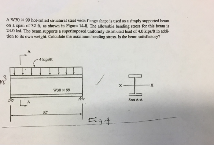 Solved A W30 X 99 hot-rolled structural steel wide-flange | Chegg.com