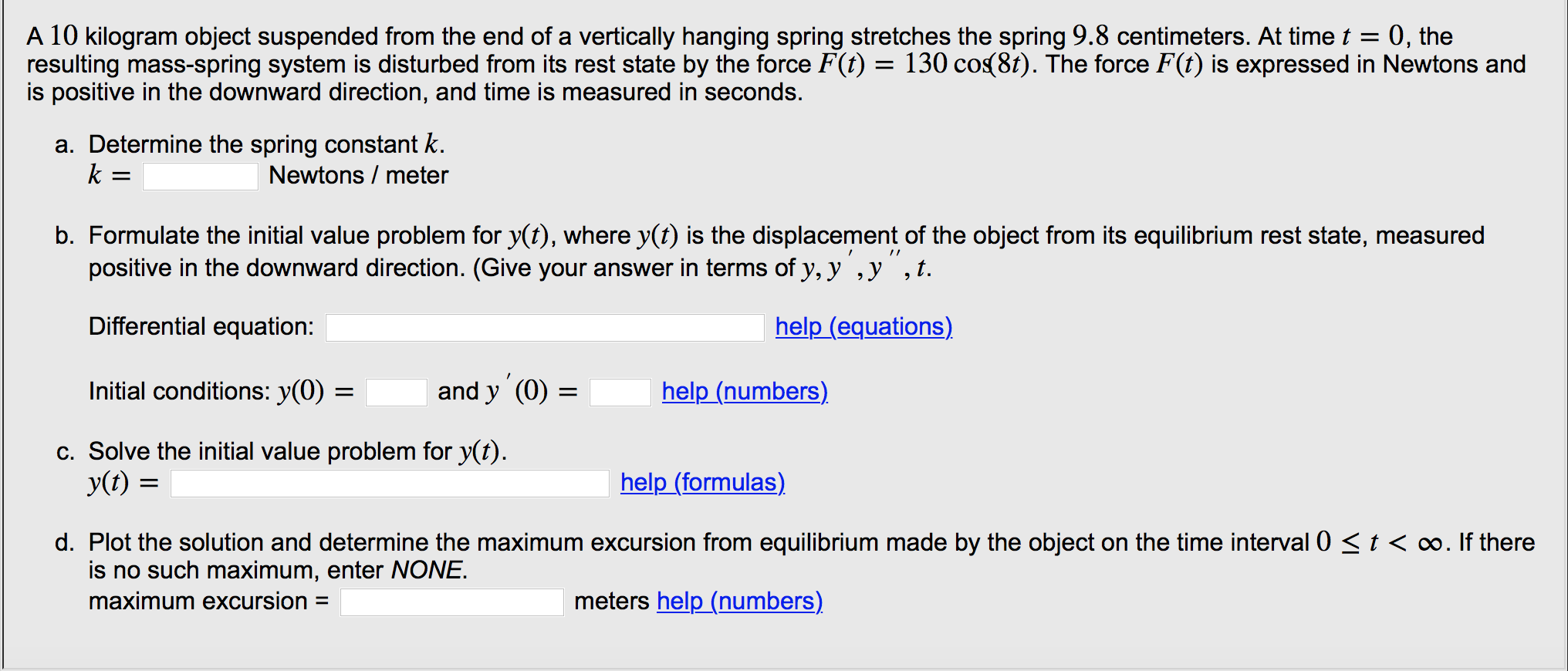 Solved A 10 Kilogram Object Suspended From The End Of A