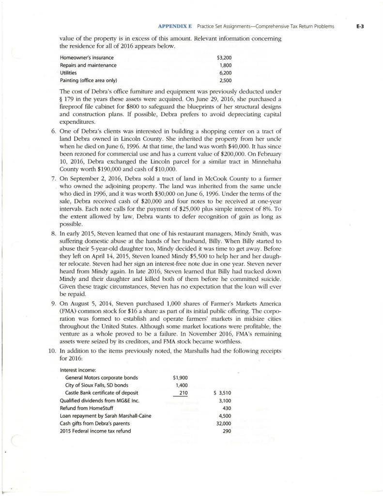 Appendix E Practice Set Assignments Comprehensive Tax | Chegg.com