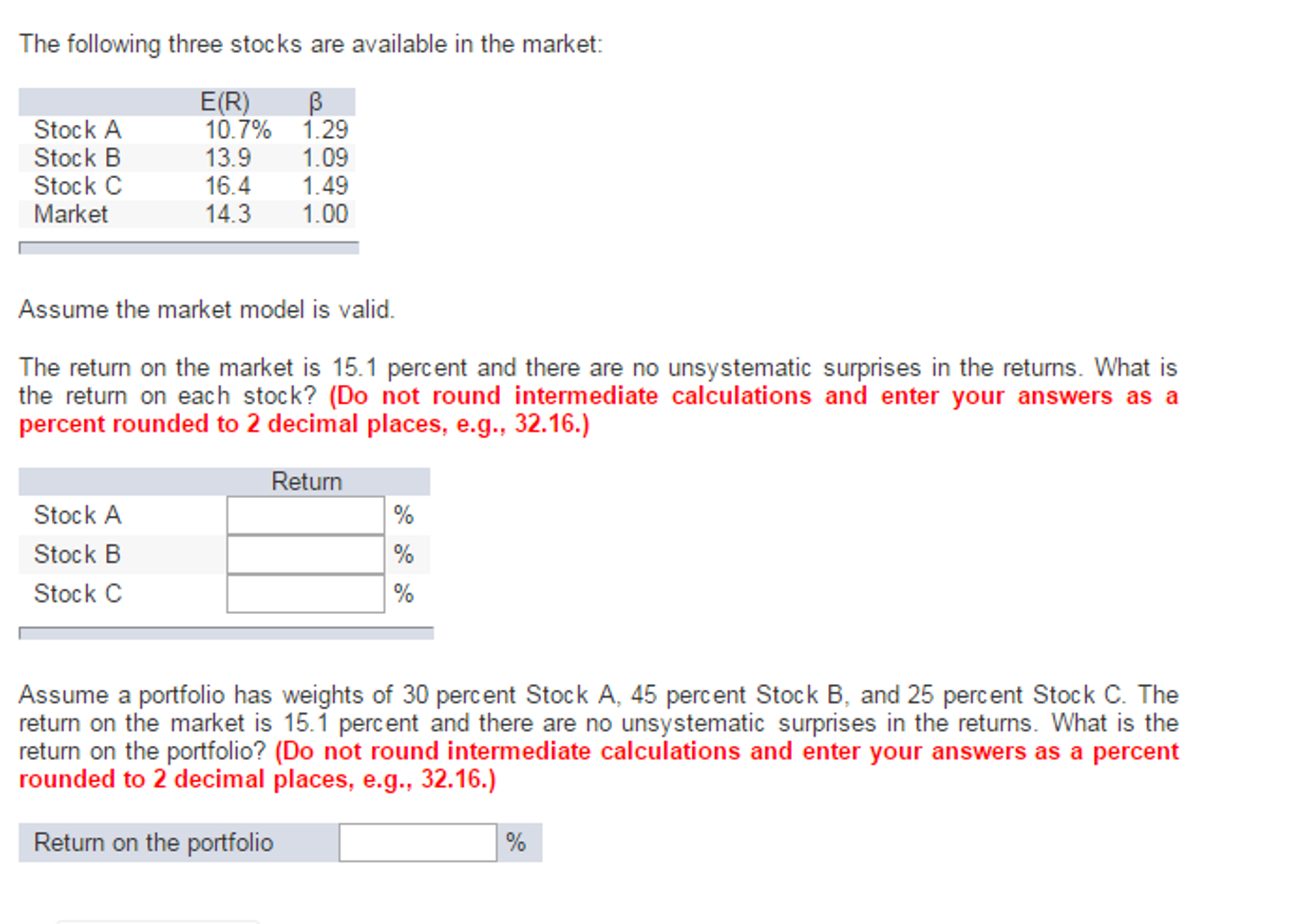 Solved The following three stocks are available in the | Chegg.com