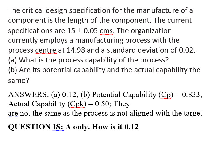 Solved The critical design specification for the manufacture | Chegg.com