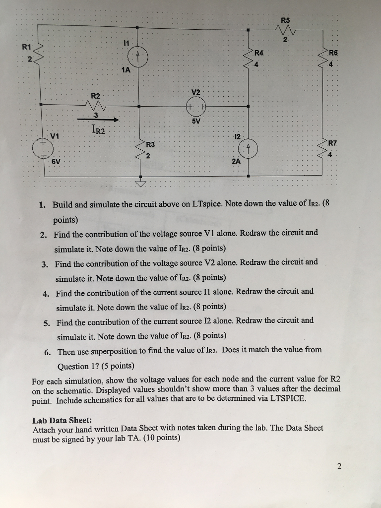 Solved R5 R1 2 R4 R6 1A V2 R2 5V R2 V1 12 R3 R7 2A Build and | Chegg.com