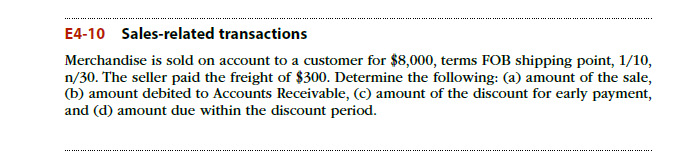 Solved E4-10 Sales-related transactions Merchandise is sold | Chegg.com