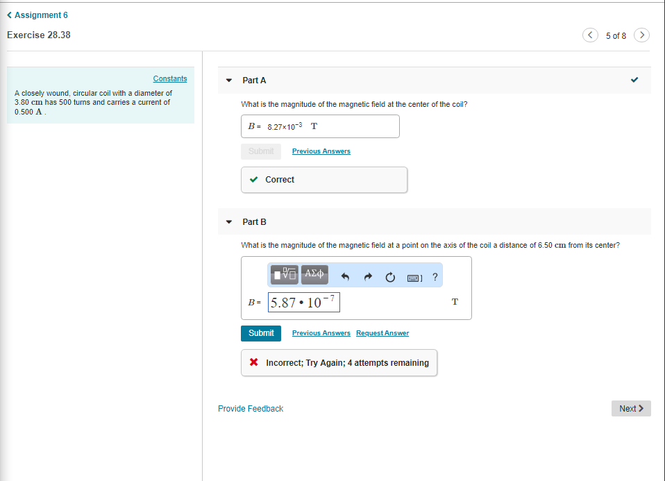 Solved Assignment 6 Exercise 28.38 5 of 8> Constants Part A | Chegg.com